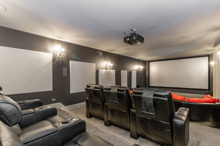 Media Room, Tiered Theater Seating and Luxurious ChairsPure Audio ...